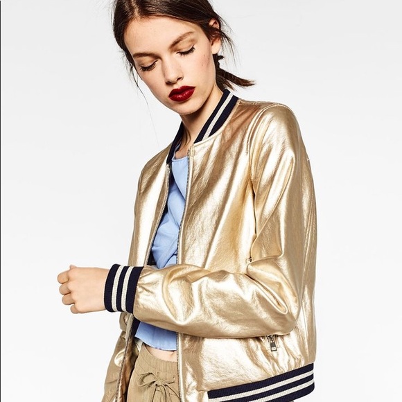 Zara | Jackets & Coats | Nwt Goldtoned Bomber Jacket Zara Outerwear ...